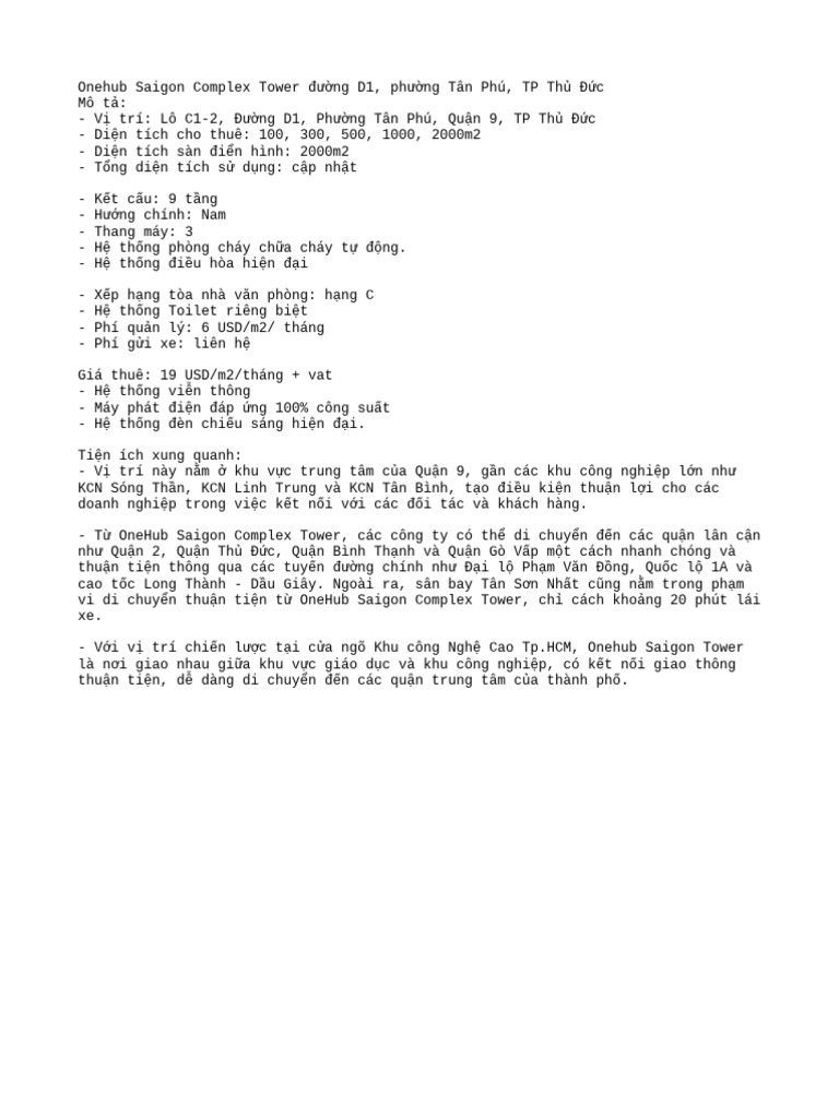 Onehub Saigon Complex Tower | PDF