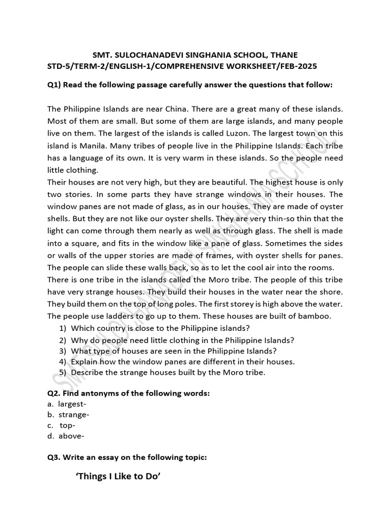 Std5 - Eng1 - Comprehensive WKSHT - February 2025 - Term 2 | PDF | Window | Linguistic Morphology