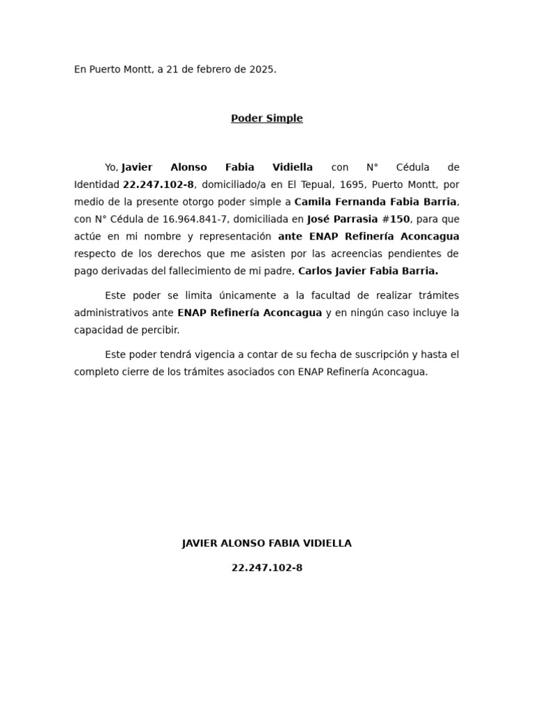 Modelo Poder Simple JAVIER Modificado. | PDF