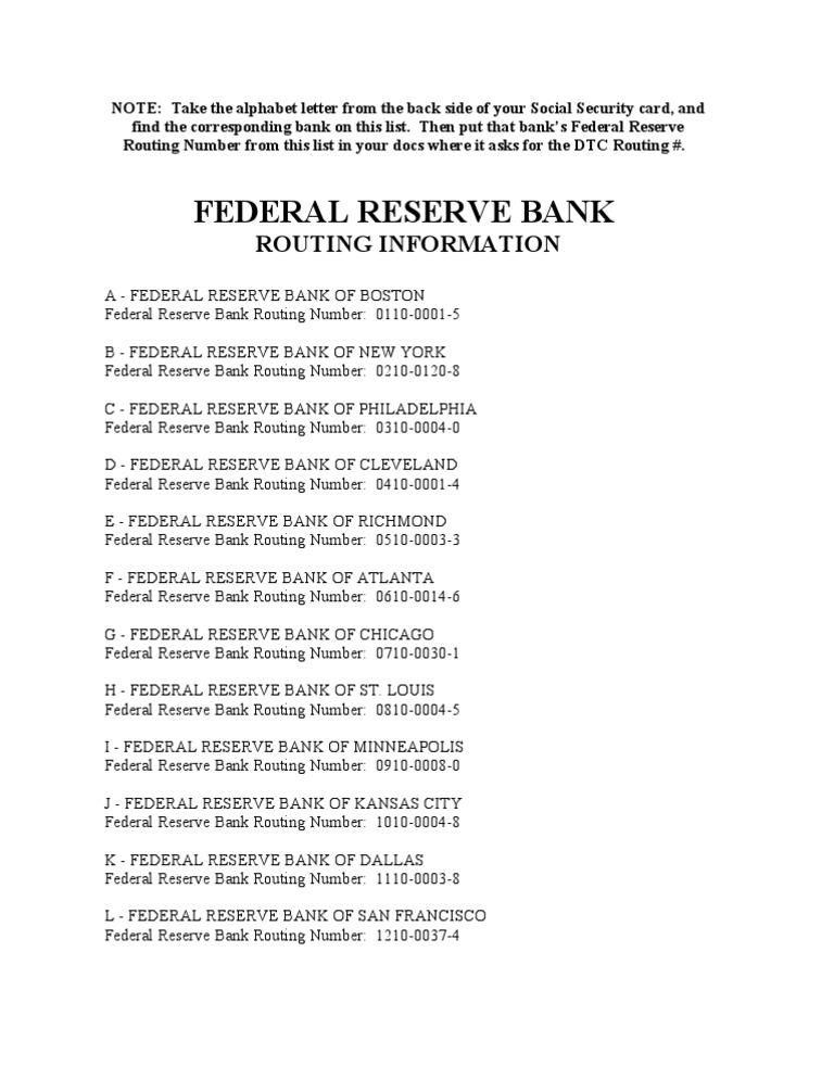 Federal Reserve Bank Routing Numbers-May2009 | PDF