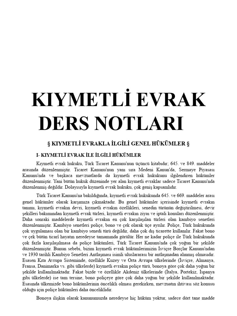Kıymetli Evrak Ders Notları (Burak Adıgüzel) | PDF
