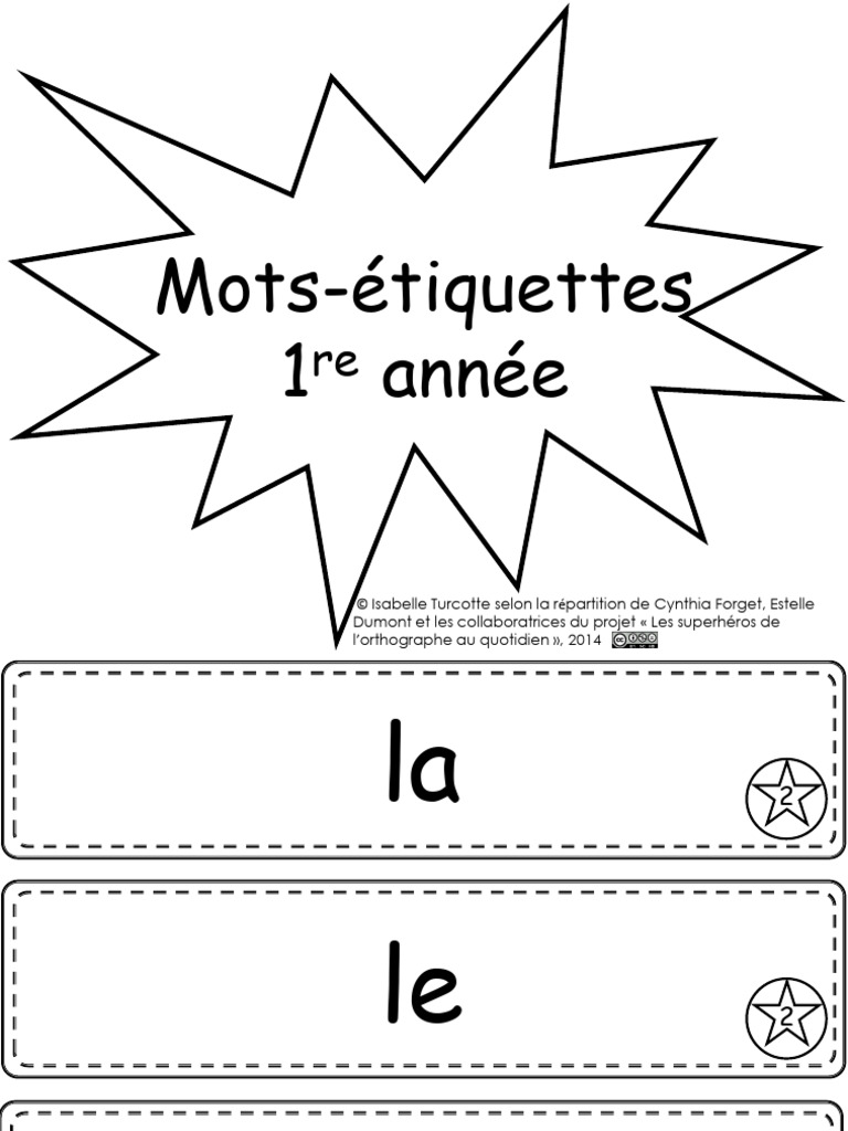 Mots-étiquettes pour la 1re année | PDF