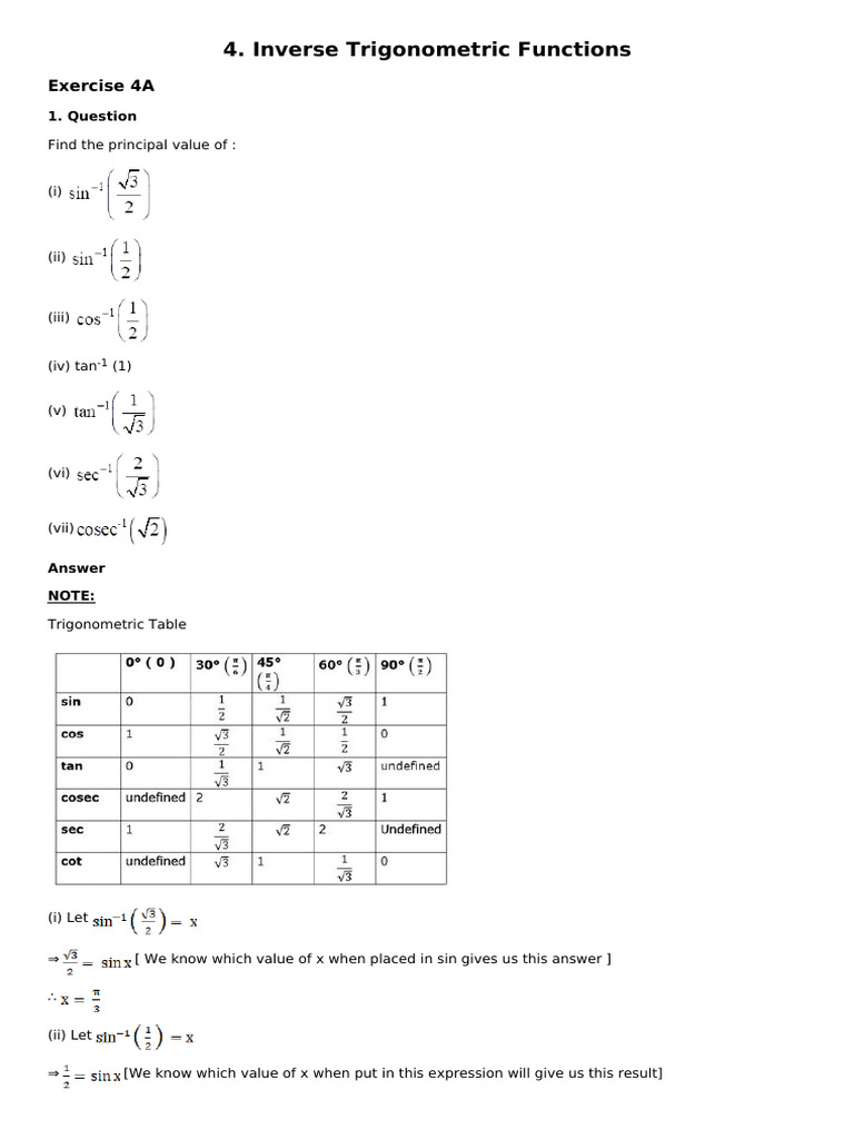 Inverse Trigonometric Functions Class 12 | PDF | Function (Mathematics) | Trigonometric Functions
