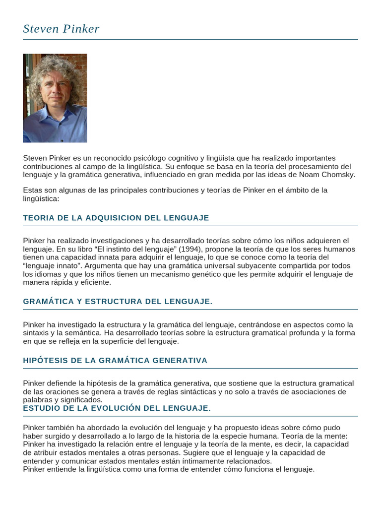 Contribuciones Lingüísticas de Steven Pinker | PDF