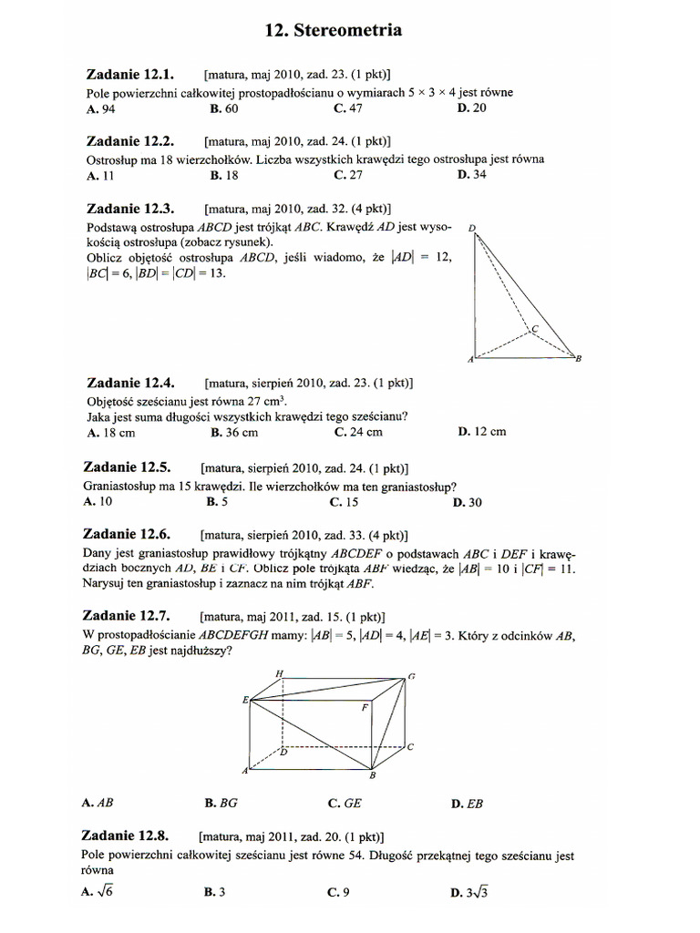 Stereometria - Zadania | PDF