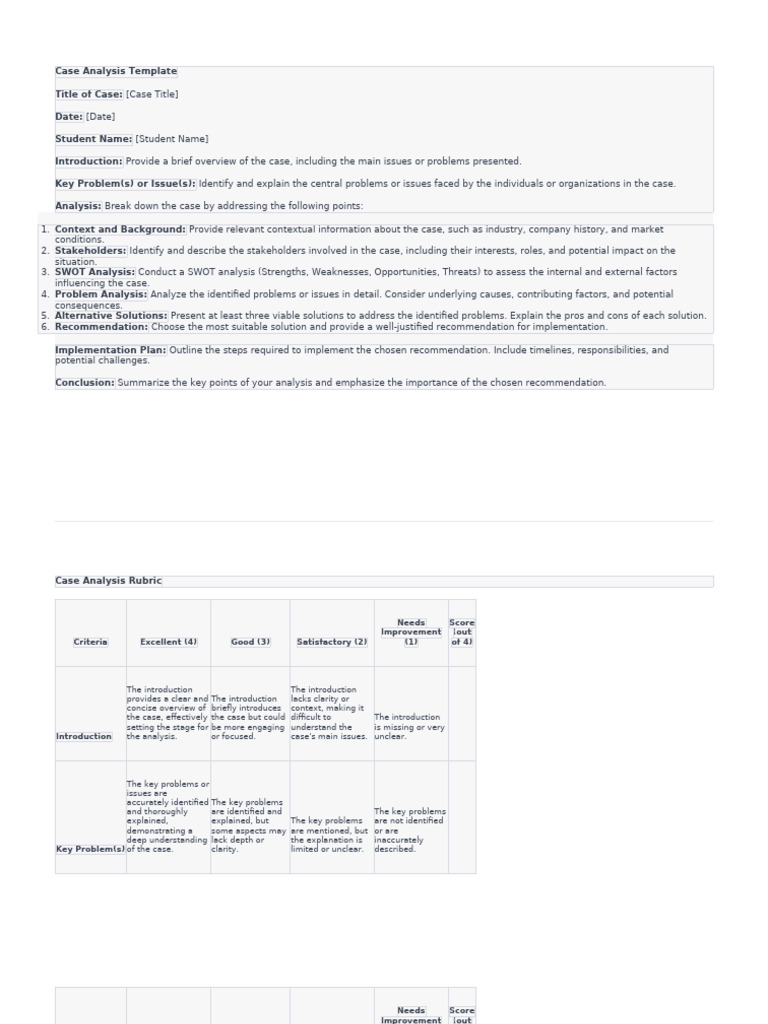 Case Analysis Template | PDF | Swot Analysis | Cognition