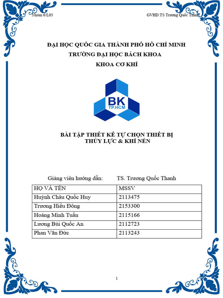 Bài tập thiết kế tự chọn thiết bị Nhóm 06 - L03 | PDF