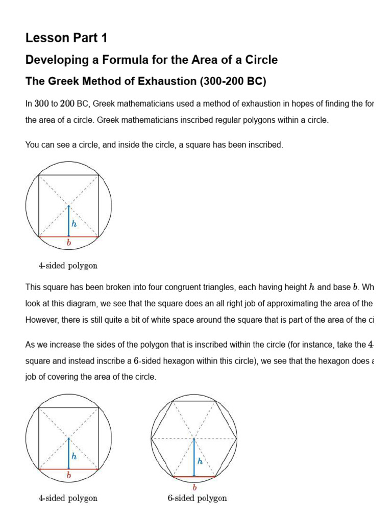 Area of a Circle: Greek Method Explained | PDF | Area | Slope