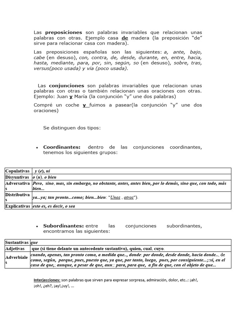 Preposiciones , conjunciones e interjecciones | PDF