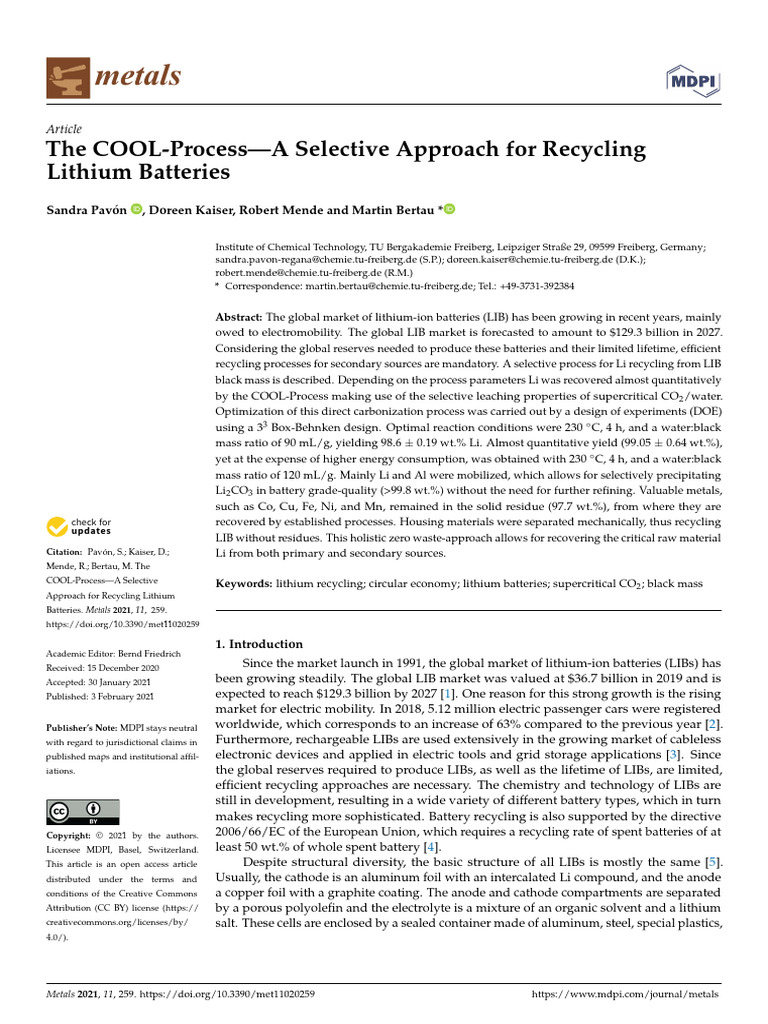 COOL-Process for Lithium Battery Recycling | PDF | Lithium Ion Battery ...