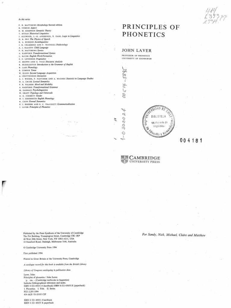 Principles of Phonetics John Laver | PDF