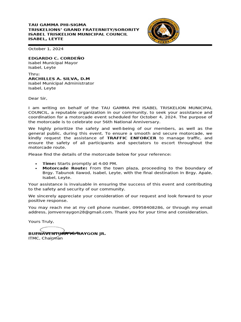 LGU Request Letter for Motorcade | PDF