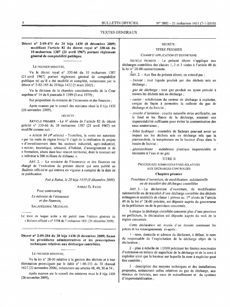 Décret N 2-09-284 Du 20 Hija 1430 8 Décembre 2009 Fixant Les Procédures Administratives Et Les ...