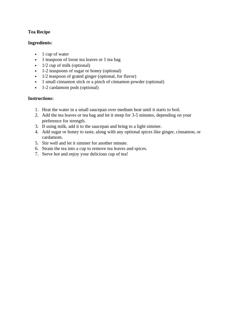 Simple Homemade Tea Recipe | PDF