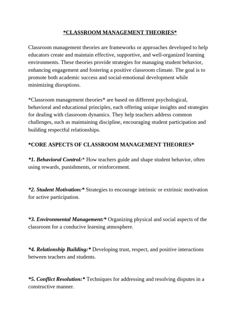 Classroom Management Theories Explained | PDF | Classroom Management ...