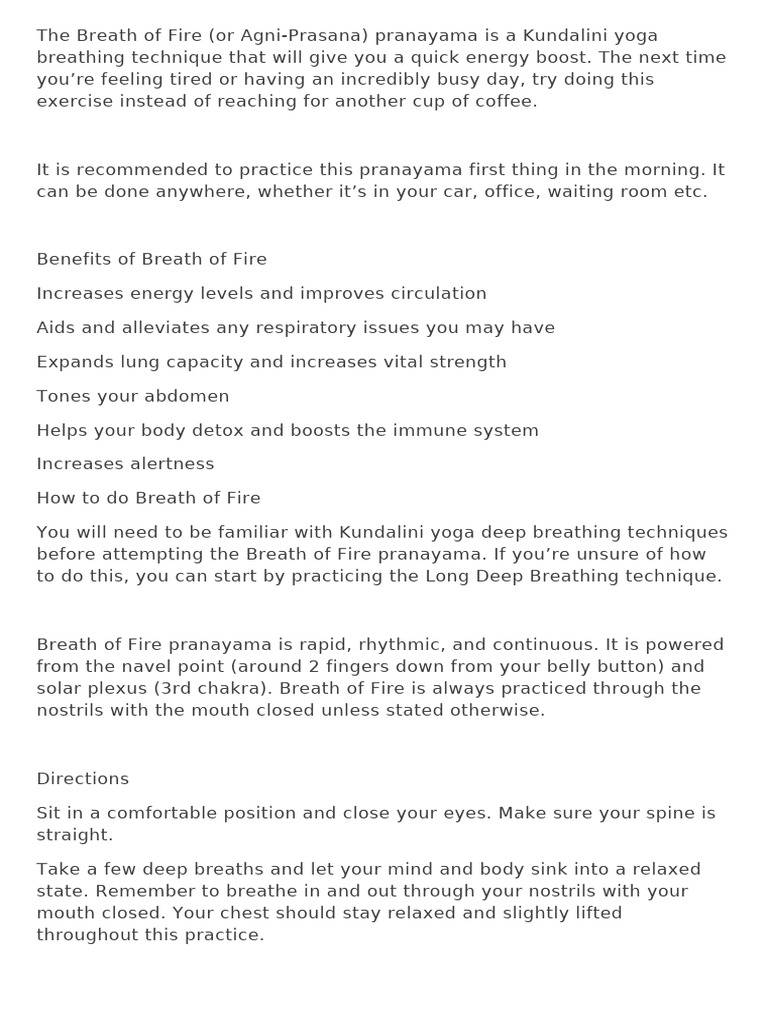 Breath of Fire (Breathing) To Kickstart Your Day and Increase Energy | PDF