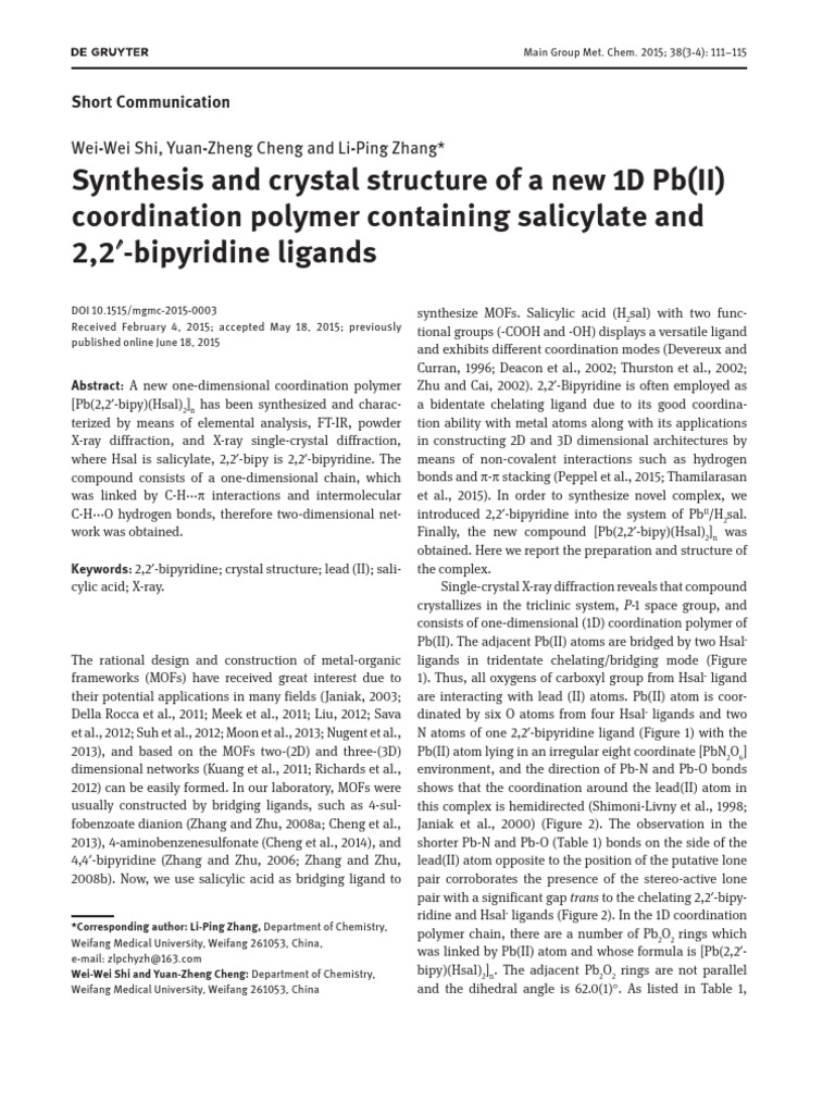 5-[Pb(2,2′-bipy)(Hsal)2 | PDF | Coordination Complex | Ligand