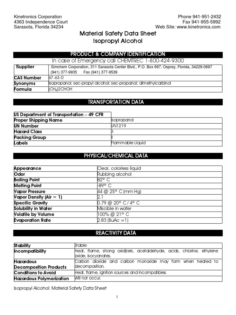 Ipa MSDS | PDF | Combustion | Waste