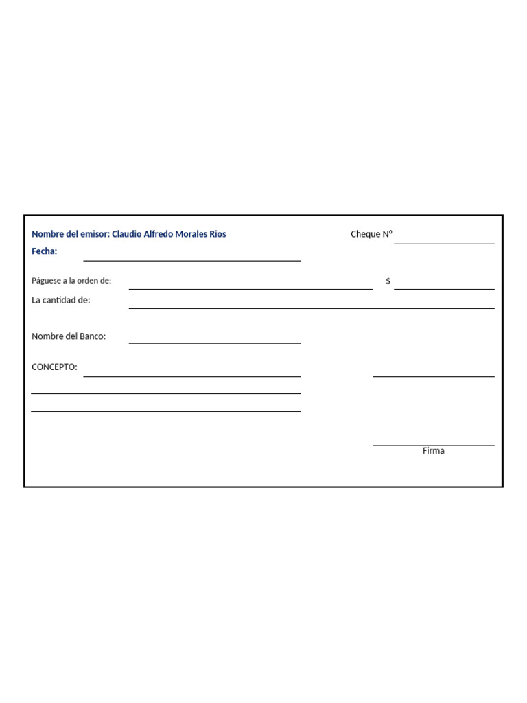 Formato de Cheque en Excel | PDF