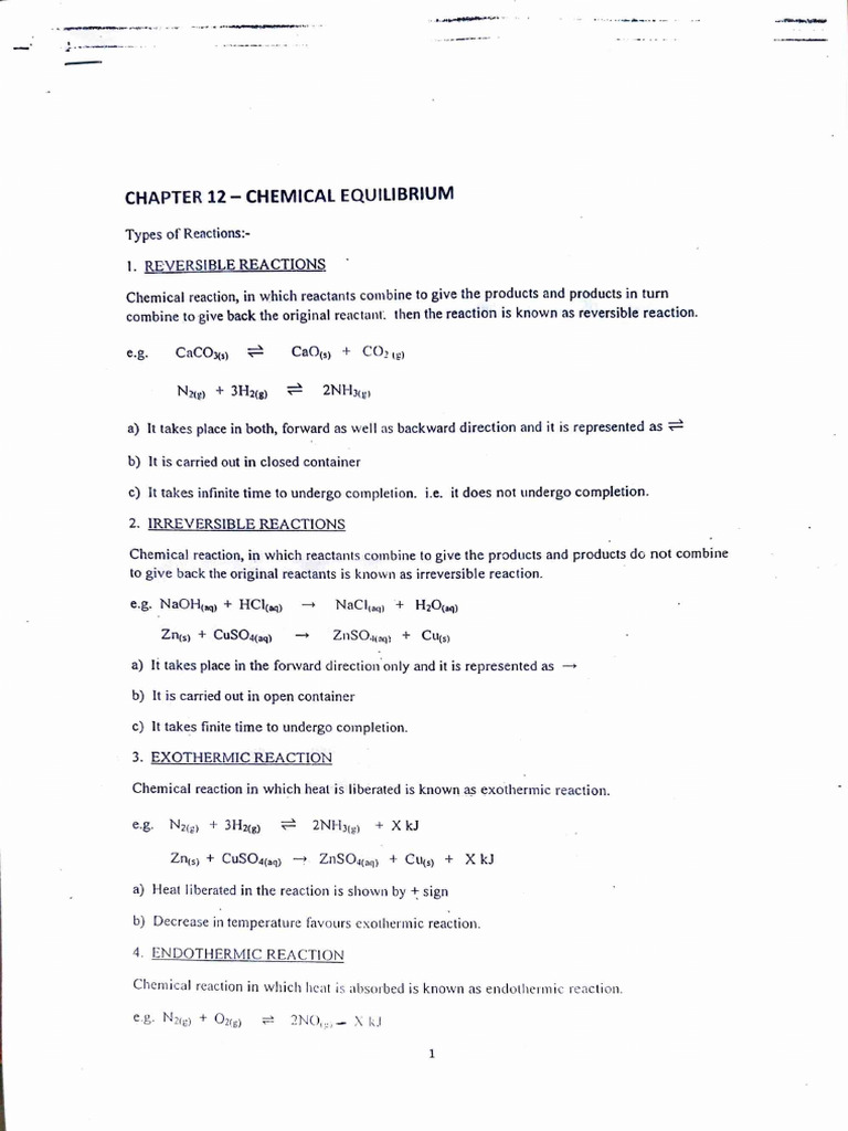 Chem Chap 12 Chemical Equillibrium | PDF | Chemical Equilibrium | Chemical Reactions