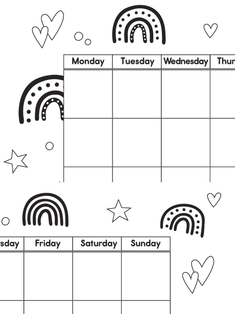 BW Muted Rainbows Theme Calendar Display | PDF