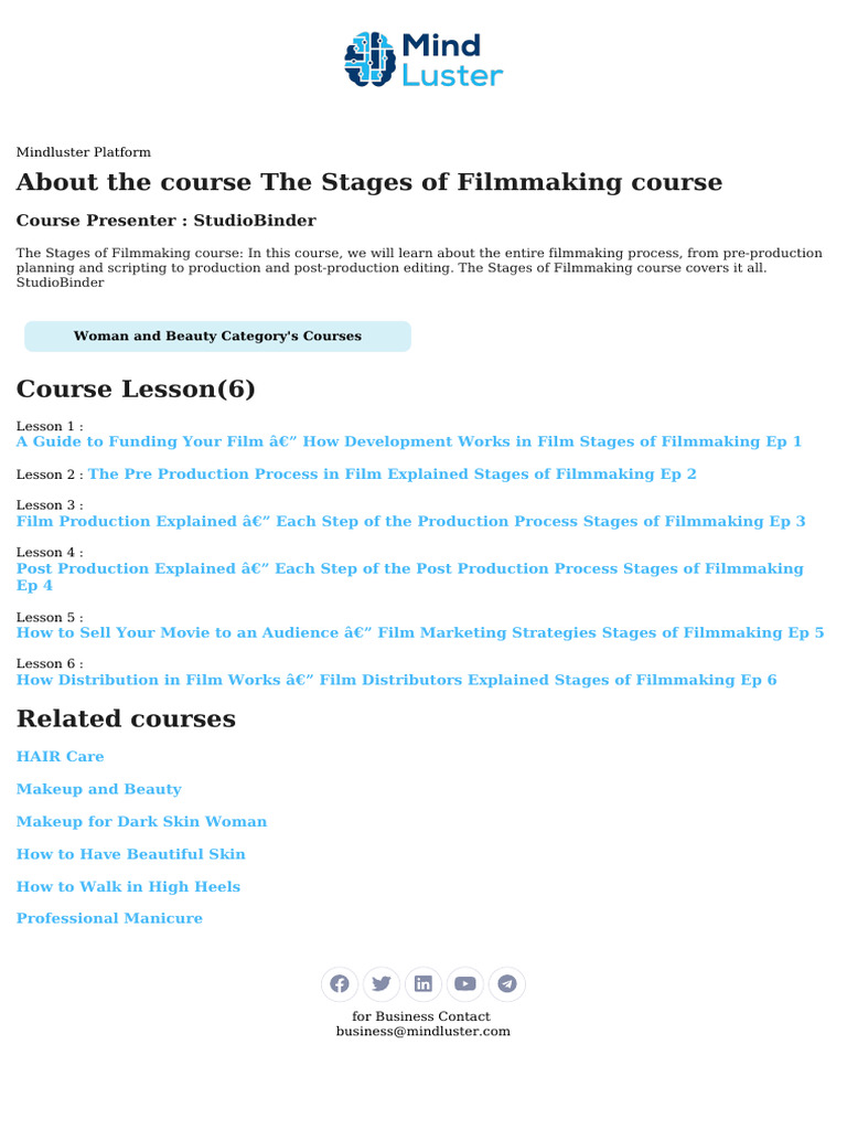 The Stages of Filmmaking Course Course Content | PDF
