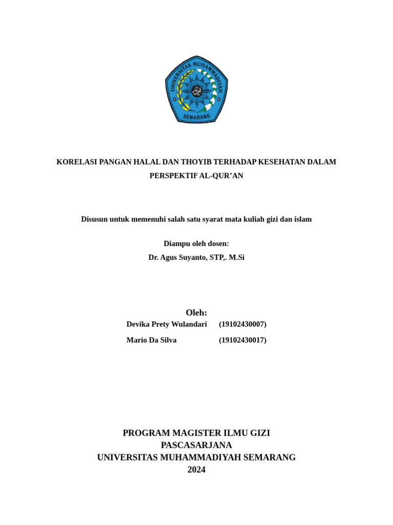 Devika dan Mario_ Gizi dan Islam_Halal Thoyib | PDF