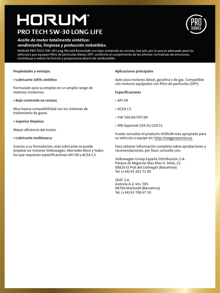 HORUM-PRO-TECH-5W-30-LONG-LIFE | PDF | Residuos | Gestión de residuos