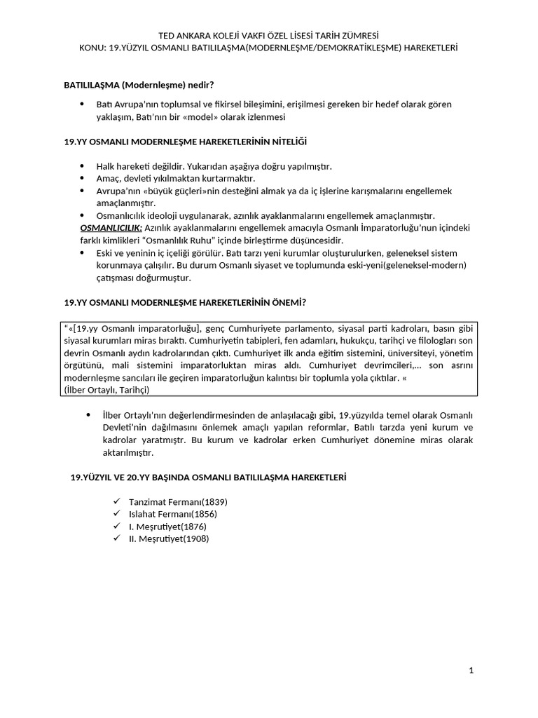 12 TC Inkilap Tarihi Ve Ataturkculuk Dersi 1.sinav Ders Notlari | PDF