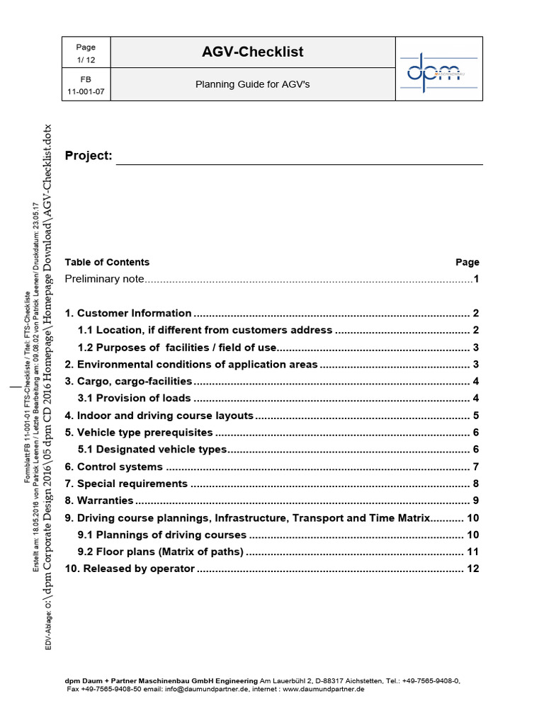AGV-checklist for Request En | PDF | Pallet