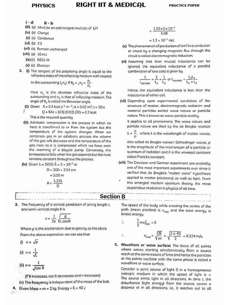 Physics Practice Paper Solu | PDF