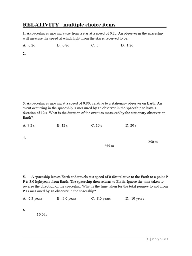 Relativity Worksheets | PDF | Spacetime | Special Relativity