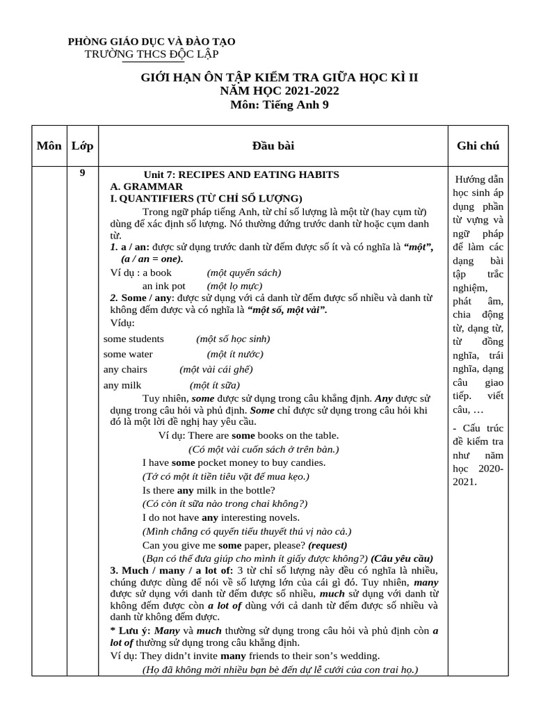Gioi Han On Tap Giua HK II Anh 9 3270a65e64 | PDF