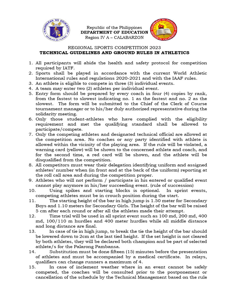 RSC 2023 Athletics Guidelines 2023. Updated March 8docx | PDF | Track ...