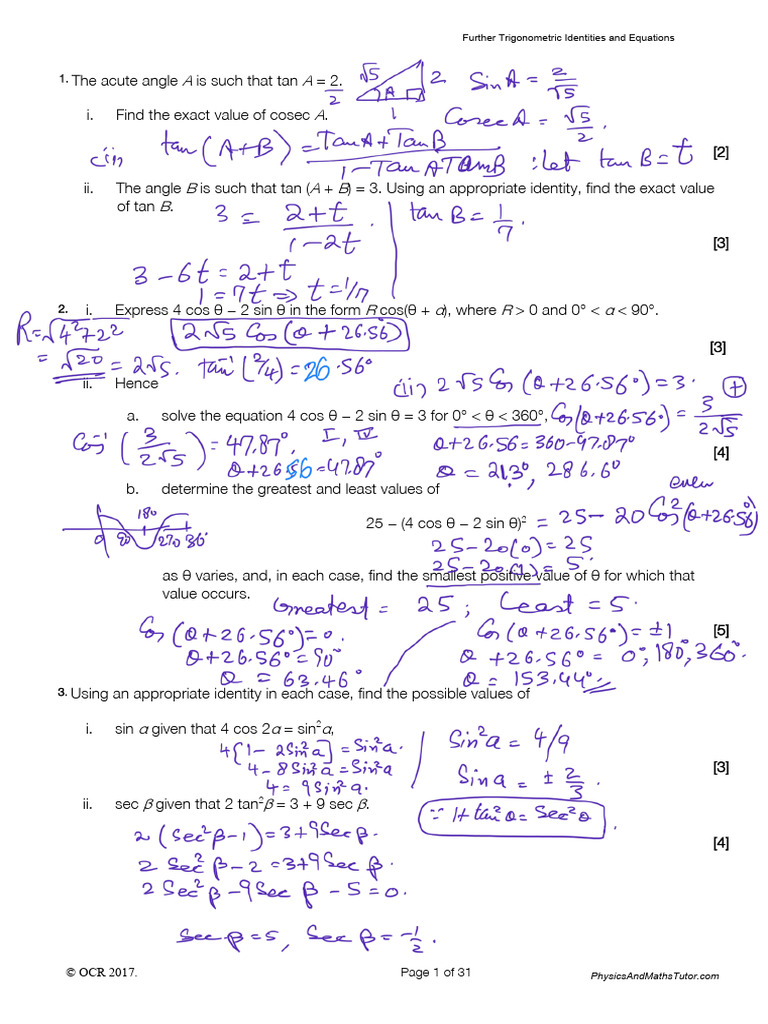 Further Trigonometric Identities And Equations Pdf Trigonometric Functions Mathematics