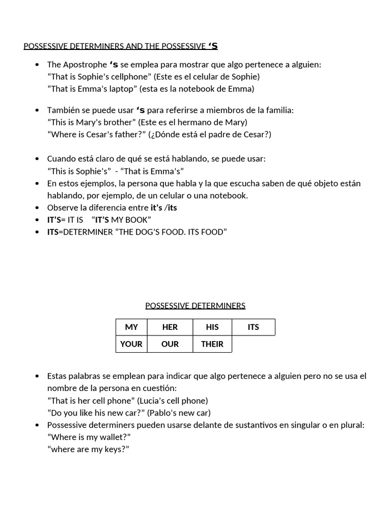 Possessive Determiners Activities | PDF