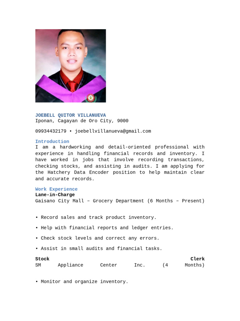 Joebell Villanueva Resume | PDF