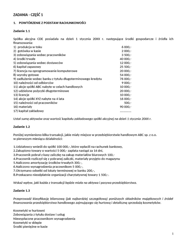 Zadania-Cz 1 | PDF