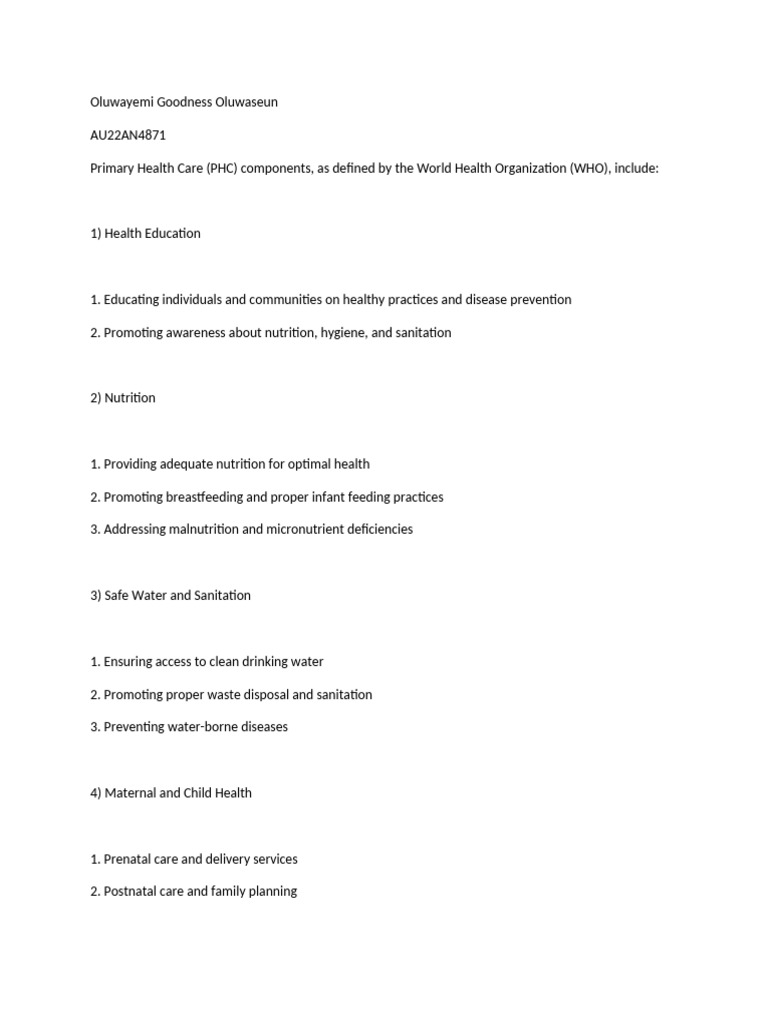 Components of PHC 2 | PDF | World Health Organization | Health Care