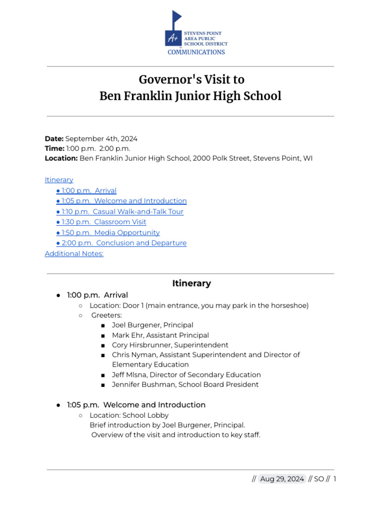 Governor's Visit To Ben Franklin Junior High School | PDF | Human Life ...
