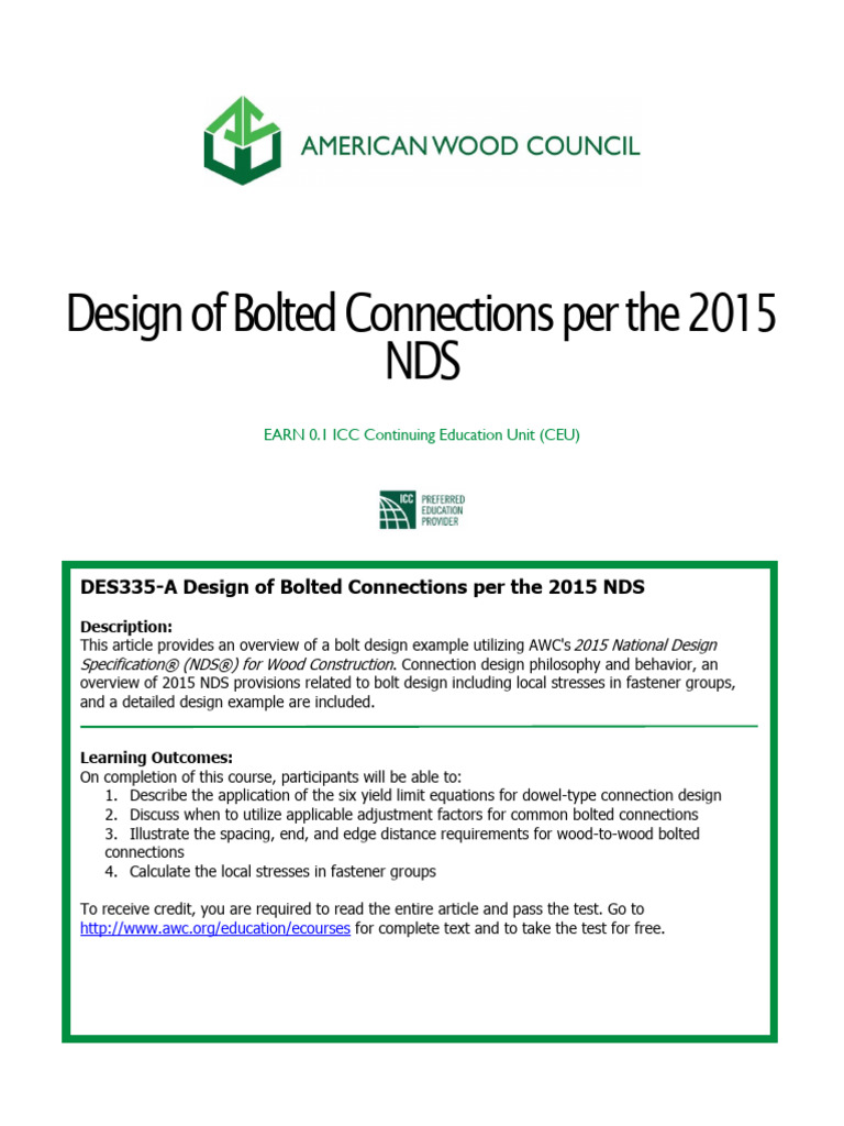 AWC DES335A BoltedConnections 180219 | PDF | Bending | Screw