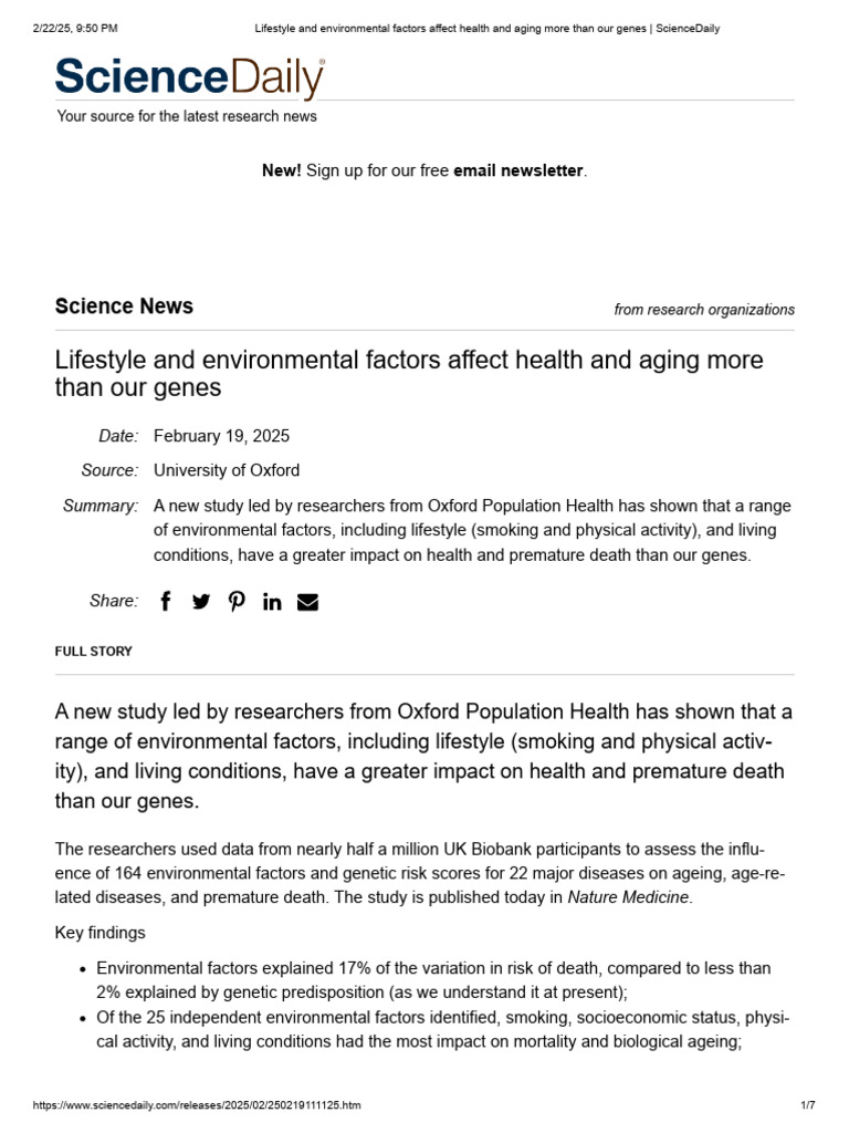 Lifestyle and Environmental Factors Affect Health and Aging More Than ...