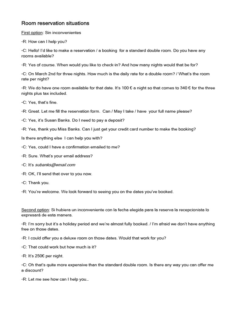 Room Reservation Scenarios Explained | PDF