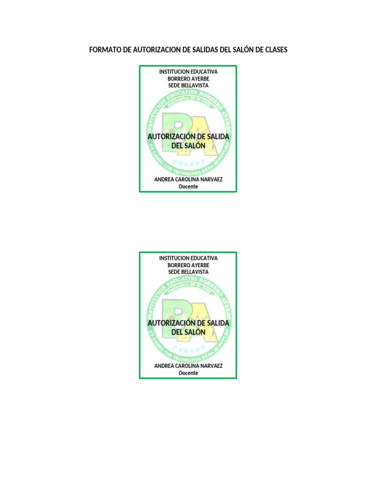 Formato Salida Del Salon | PDF