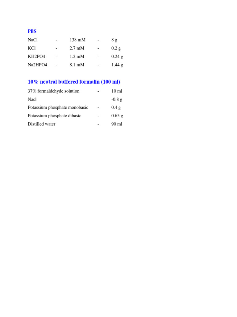PBS and Formalin Preparation Guide | PDF