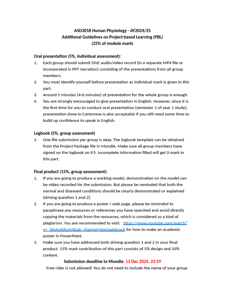 Additional Guidelines On PBL AY2425 | PDF