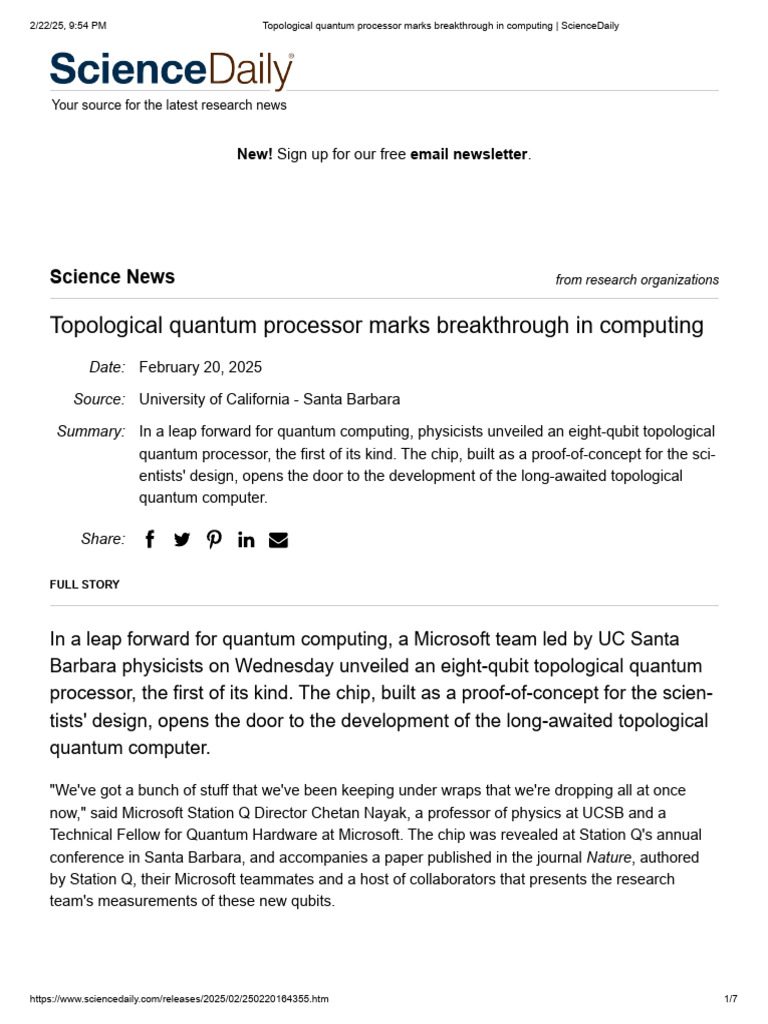 Topological quantum processor marks breakthrough in computing _ ScienceDaily | PDF | Quantum ...