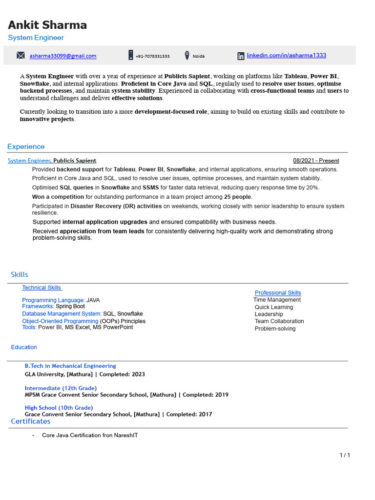 Ankit Sharma Resume Latest-1 | PDF | Sql | Information Technology