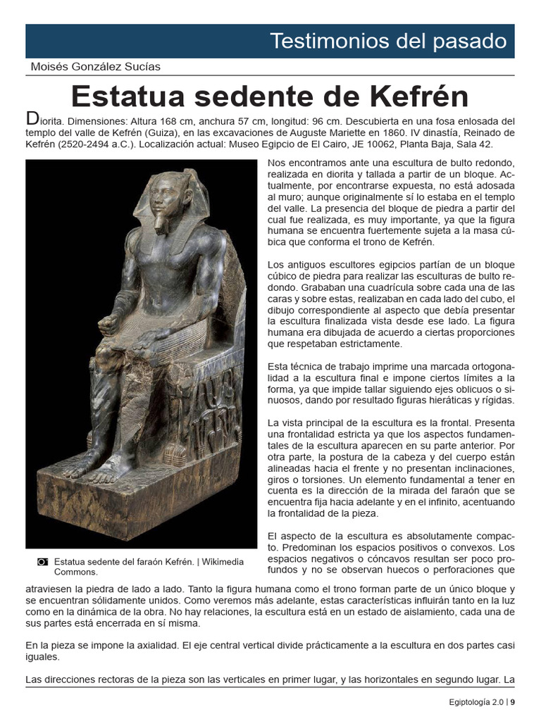 Estatua Sedente de Kefrén en Diorita | PDF | Escultura | Horus