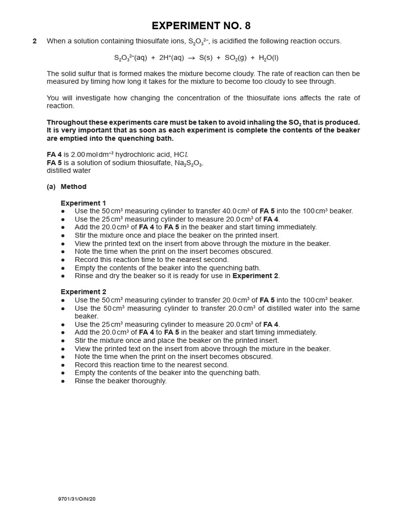 Experiment No. 8 Solved | PDF | Sulfur | Chemical Compounds
